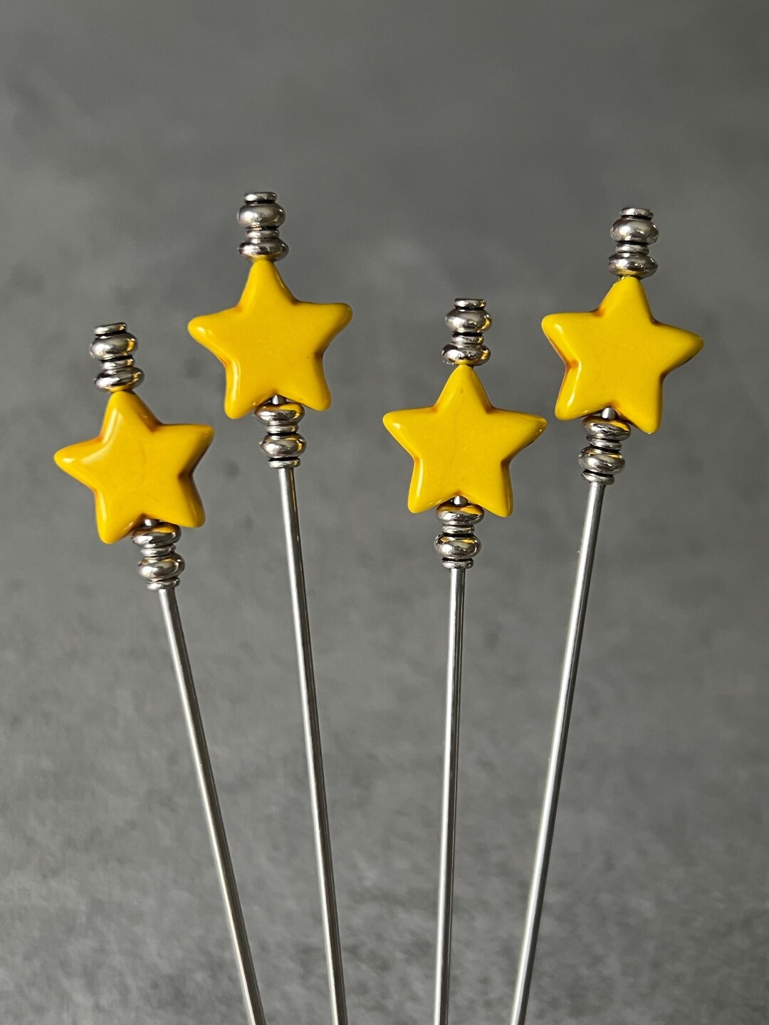 Cocktail Picks - Food Picks - Yellow Star - Howlite Stone With Silver ...