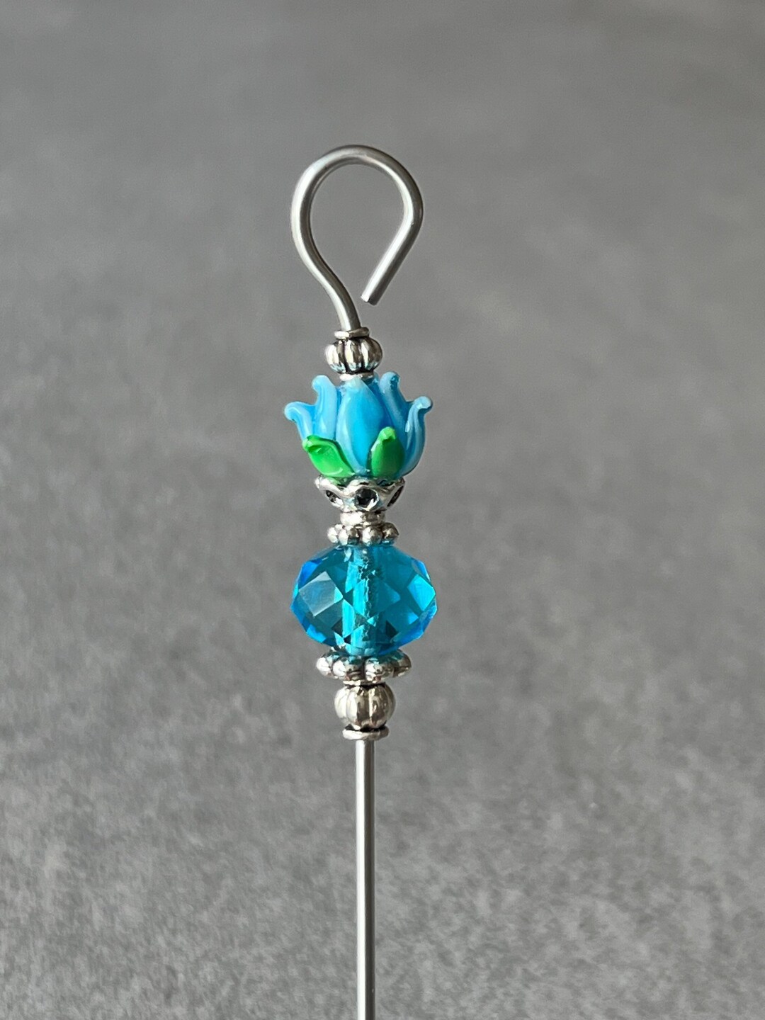 Cake Tester - Cookie Scribe - Blue Tulip Floral Lampwork Glass W/silver ...