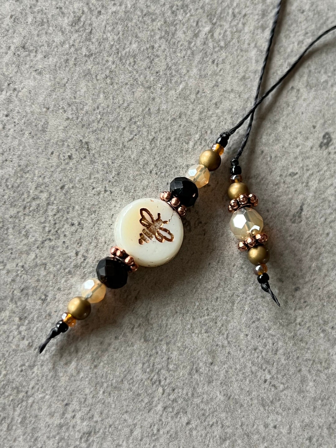 Beaded String Bookmark - Thong Bookmark - Honey Bee Bookmark - Copper ...
