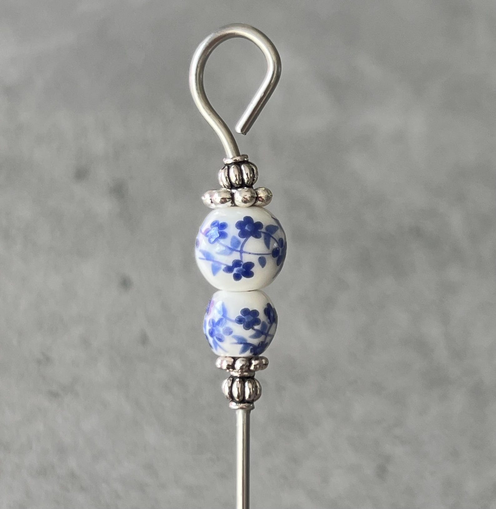 Cake Tester - Cookie Scribe - Blue Floral White Ceramic Beads and ...
