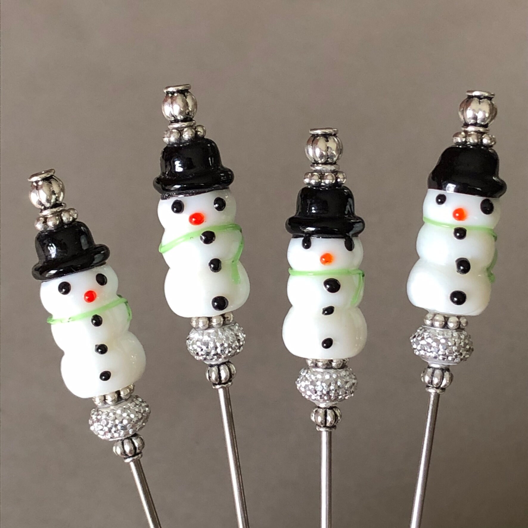 Cocktail Picks - Food Picks - Snowman Glass Figure With Silver Plated ...