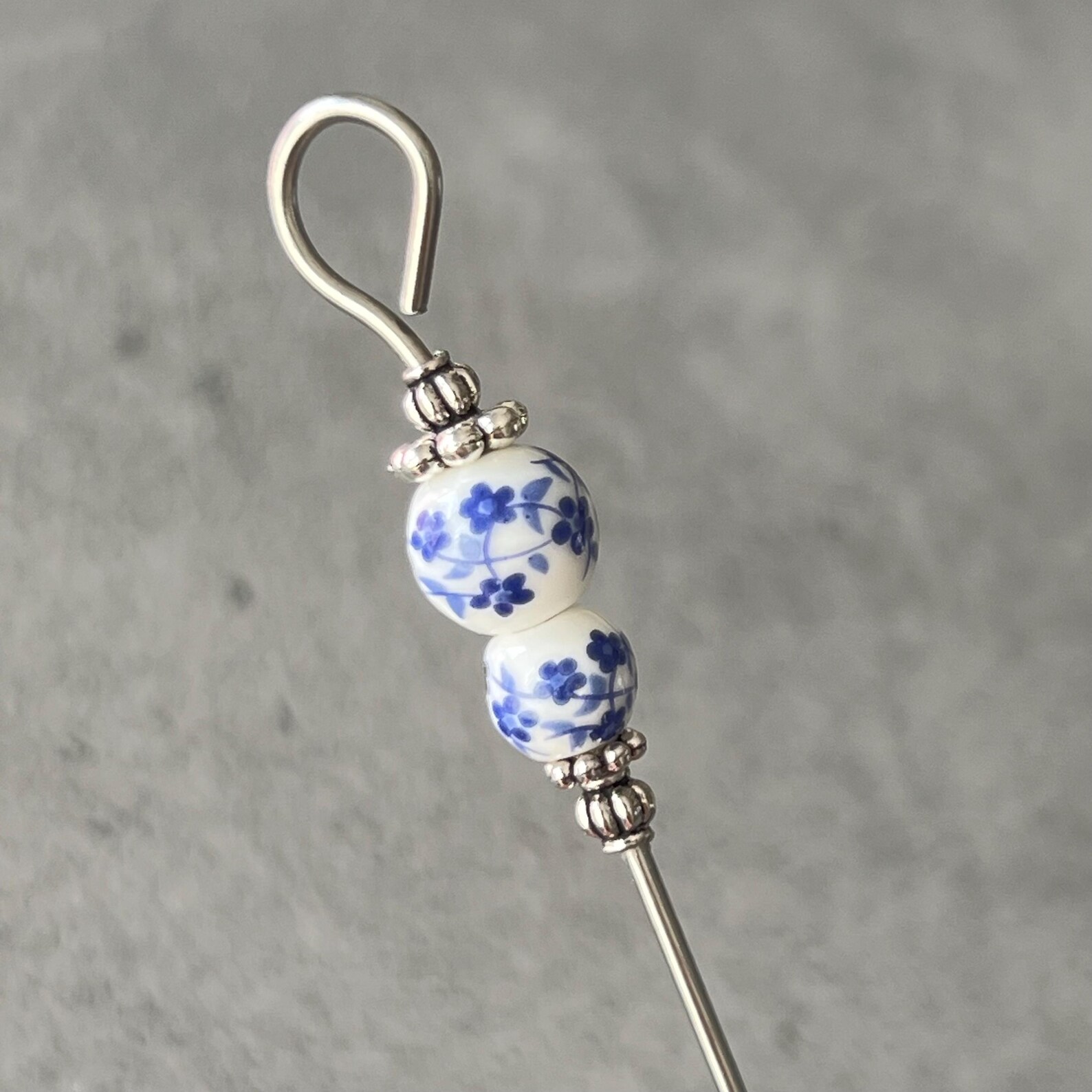 Cake Tester - Cookie Scribe - Blue Floral White Ceramic Beads and ...