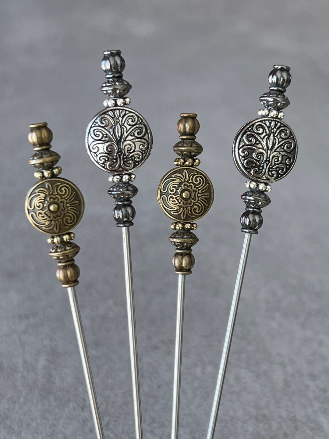 Cocktail Picks - Food Picks - Mixed Metal - Pewter Gray/antiqued Gold ...