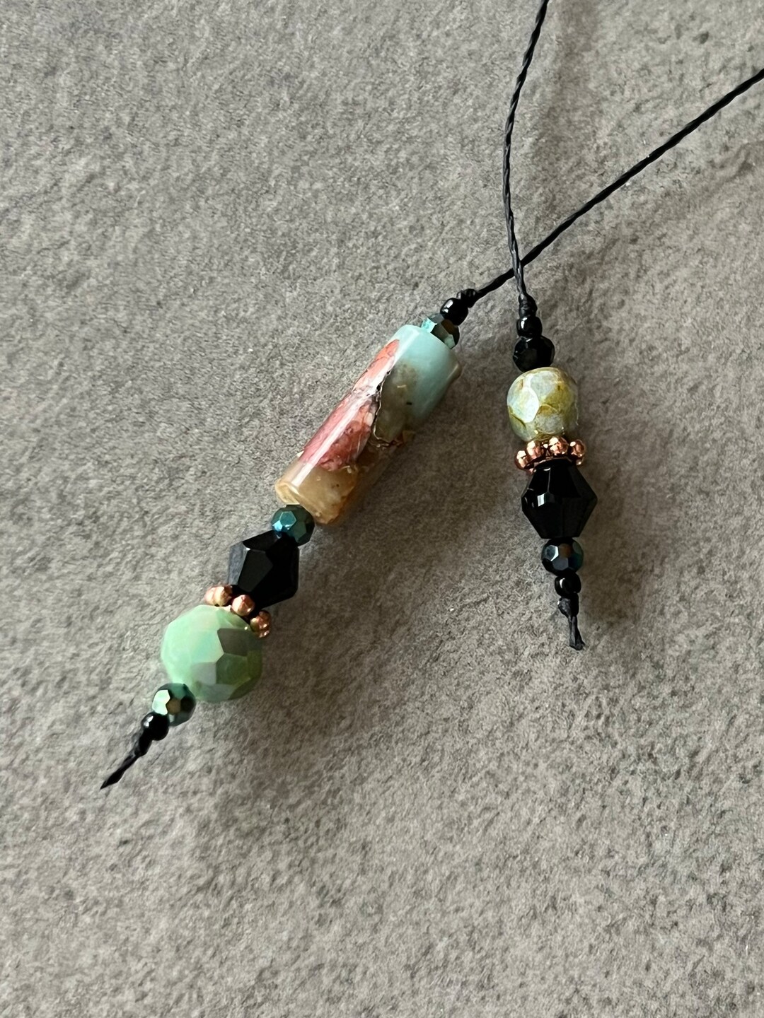 Beaded String Bookmark Thong Bookmark Jasper Gemstone With Black and ...