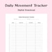 Daily Movement Exercise Workout Tracker Digital Download / Printable ...
