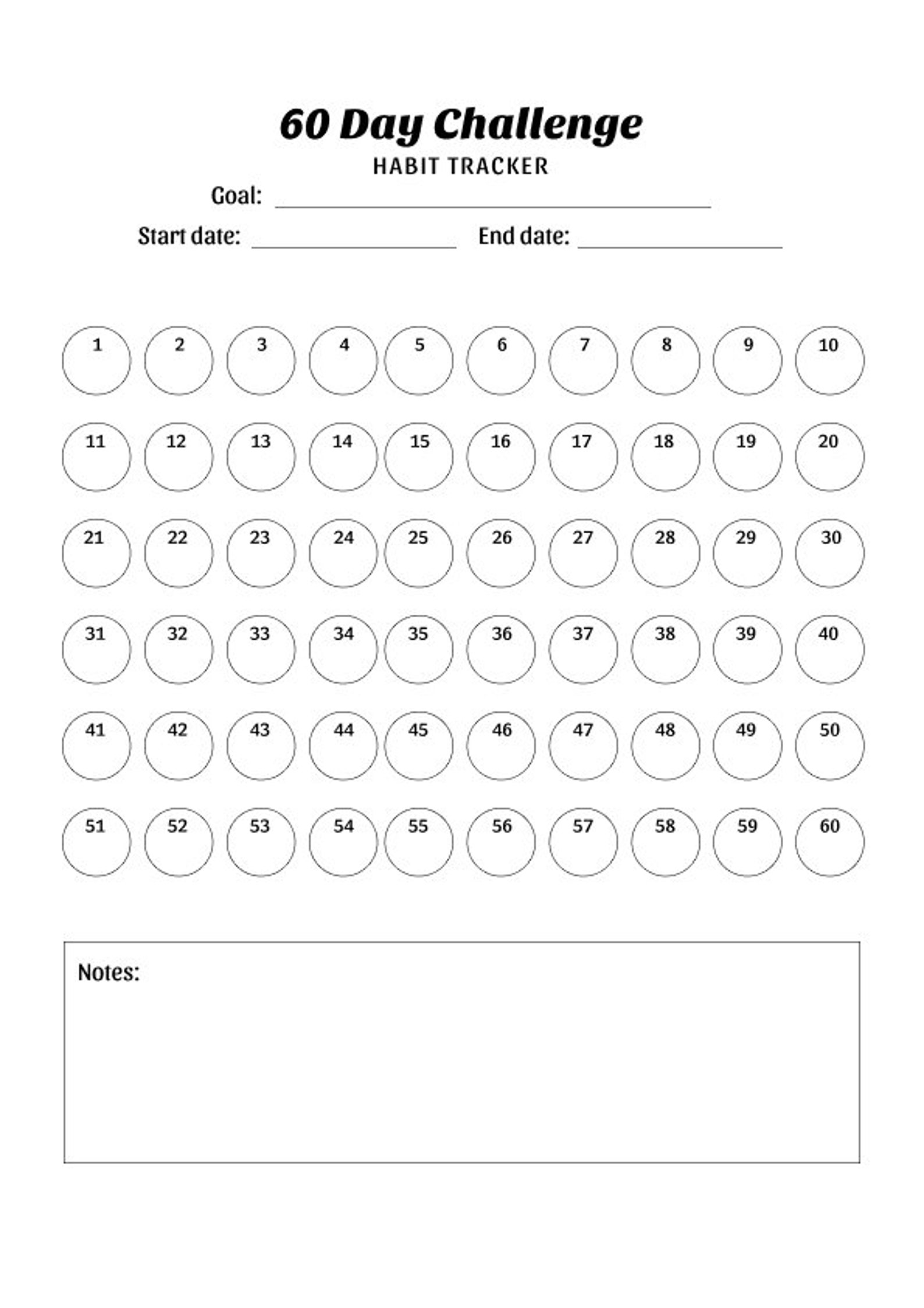 60 Day Challenge Tracker Template - Printable/ Digital Download/ iPad ...
