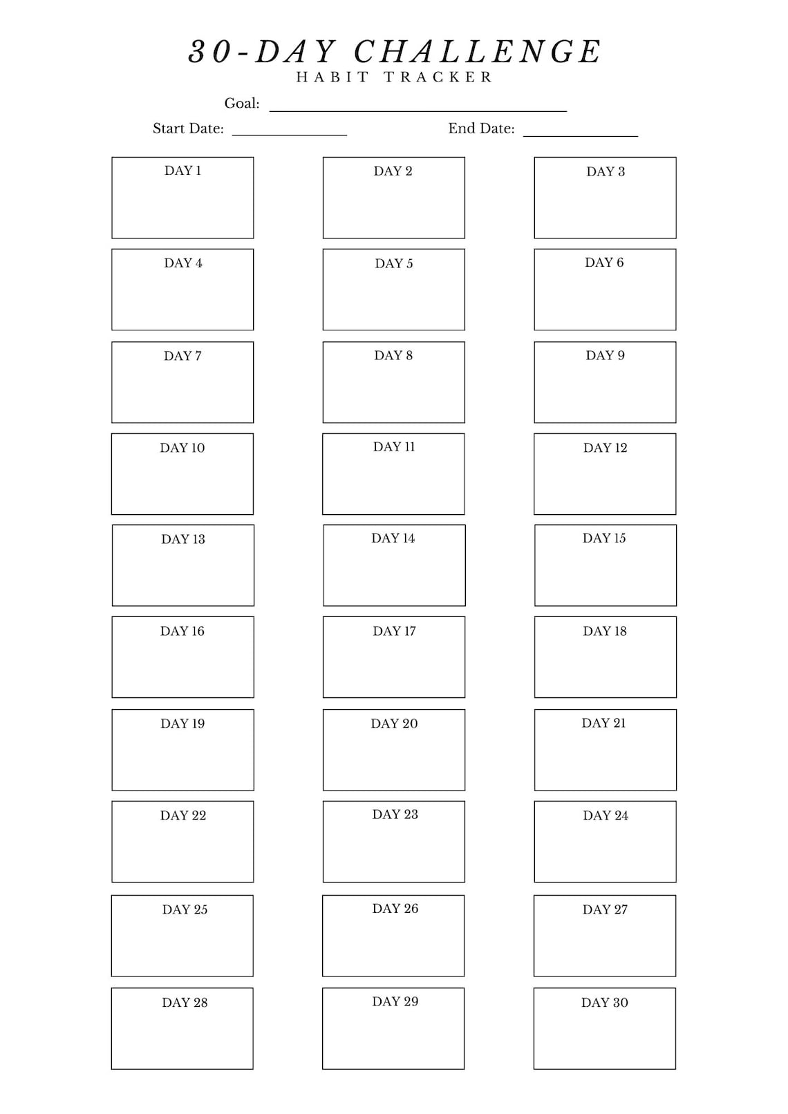 30 Day Challenge Tracker Template - Printable/ Digital Download/ iPad ...
