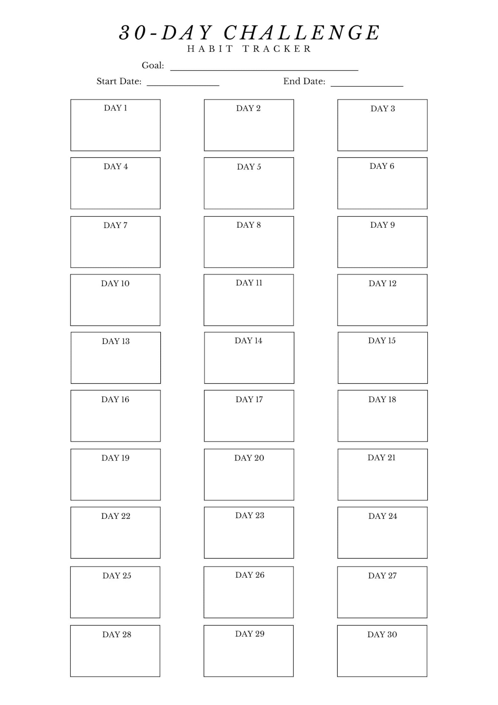30 Day Challenge Tracker Template - Printable/ Digital Download/ iPad ...