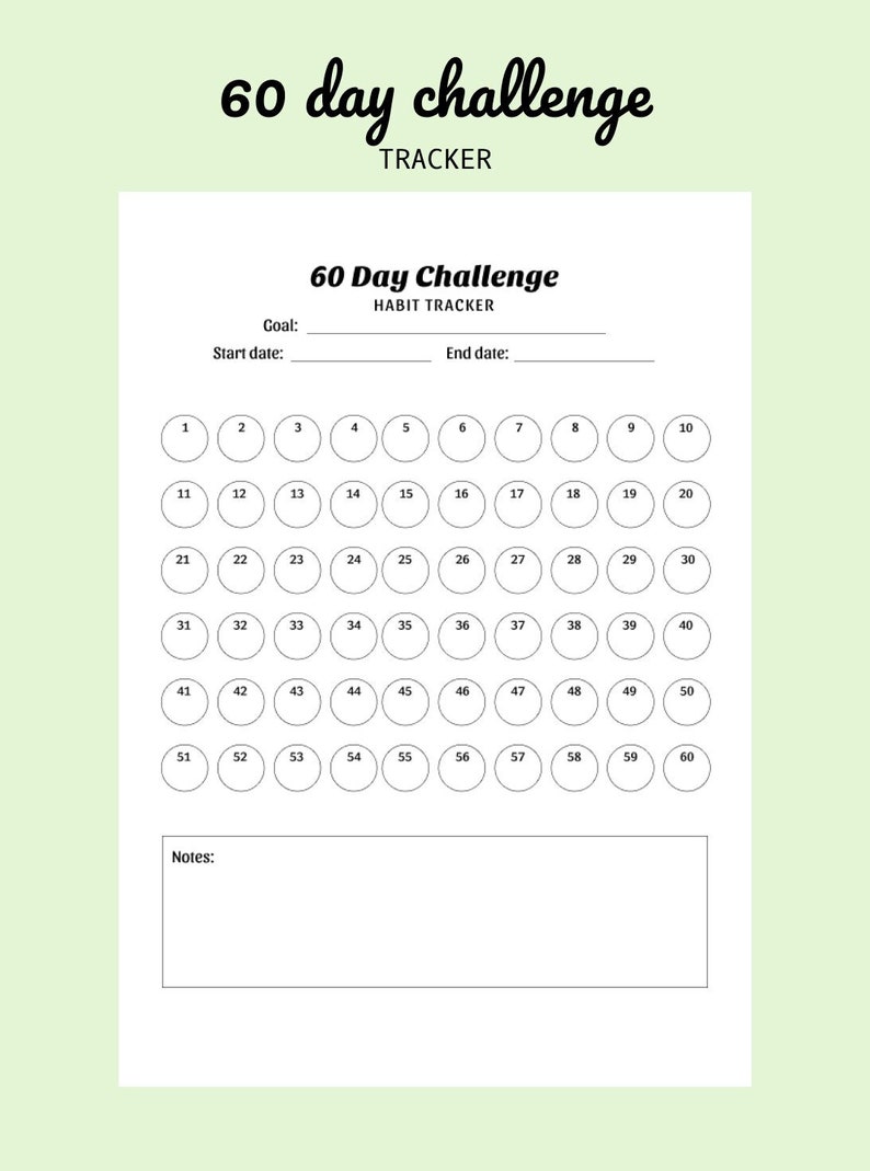 60 Day Challenge Tracker Template - Printable/ Digital Download/ iPad ...