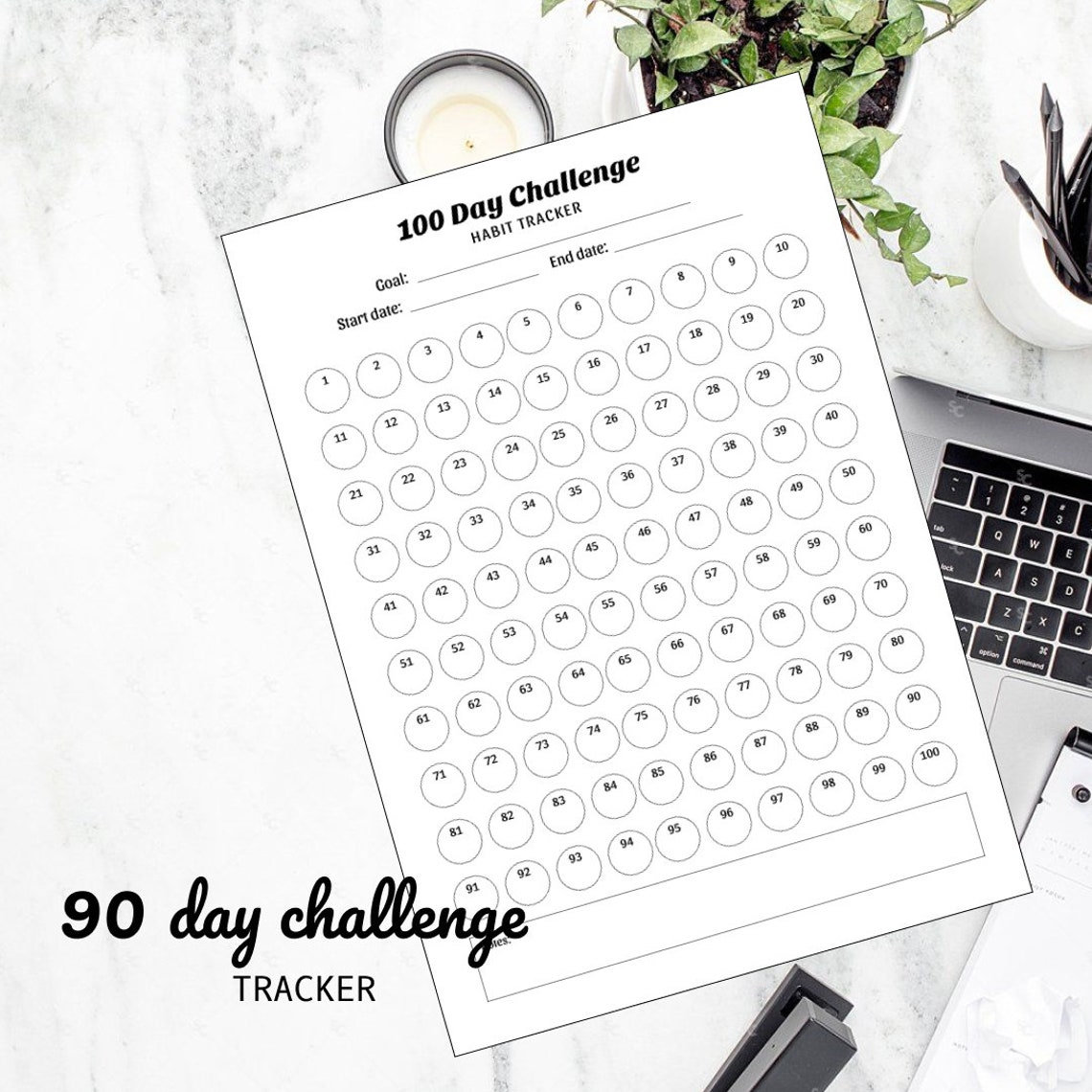 100 Day Challenge Tracker Template - Printable/ Digital Download/ iPad ...