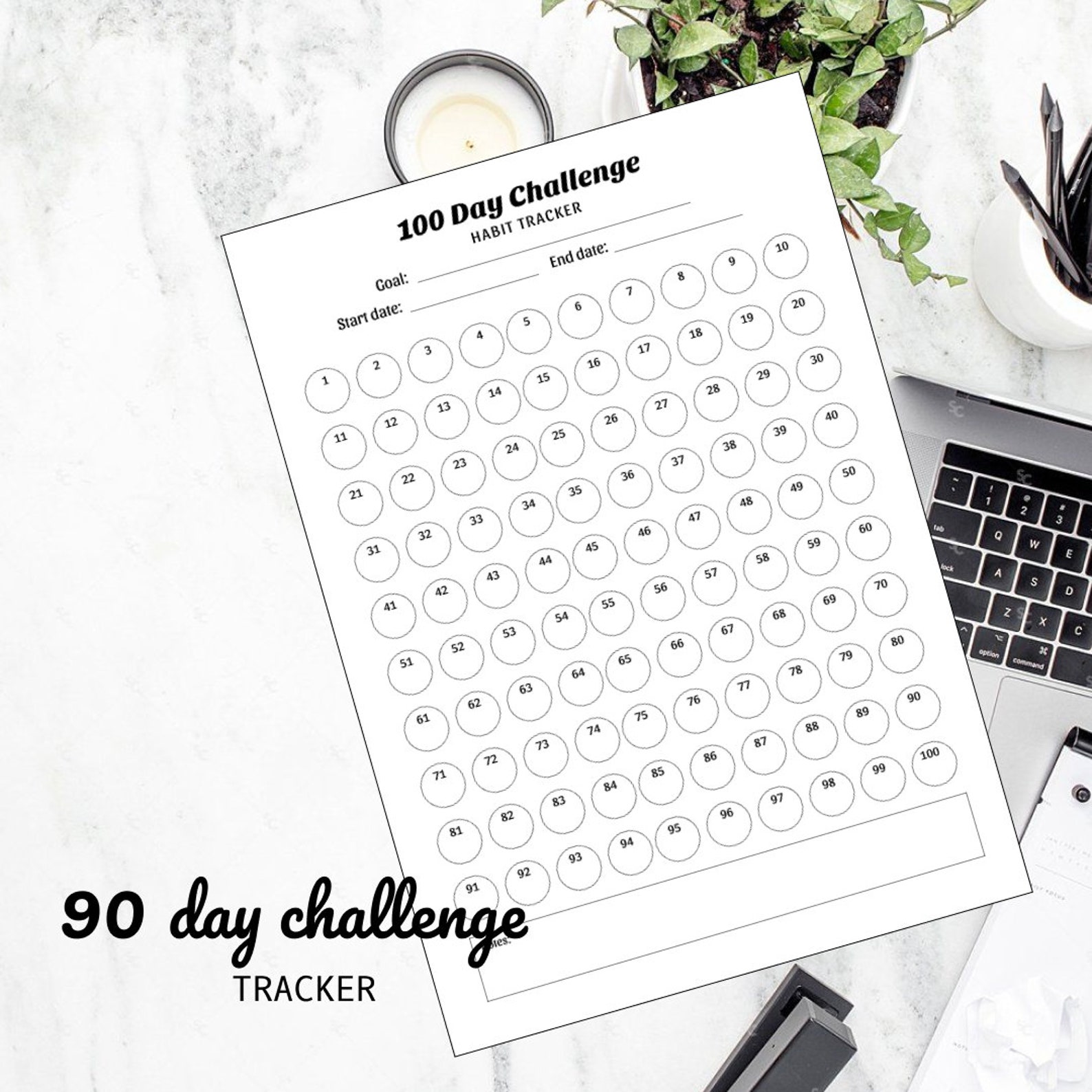100 Day Challenge Tracker Template - Printable/ Digital Download/ iPad ...