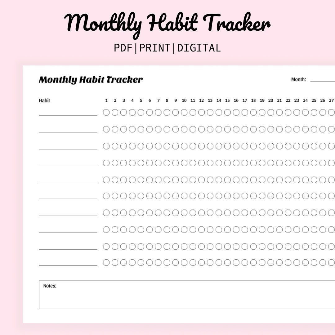 Monthly Habit Tracker (31 Days) Template - Printable/ Digital Download ...