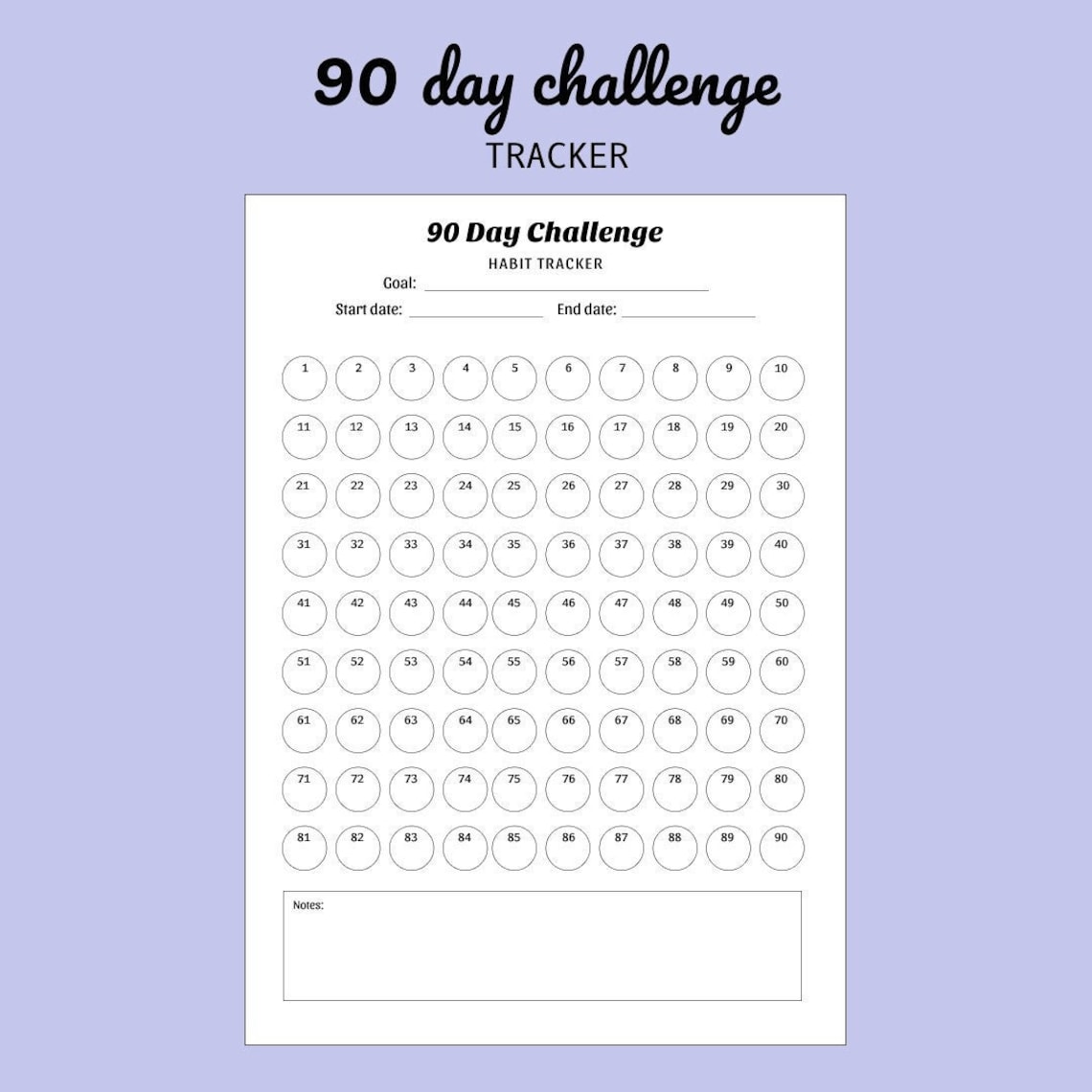 90 Day Challenge Tracker Template - Printable/ Digital Download/ iPad ...