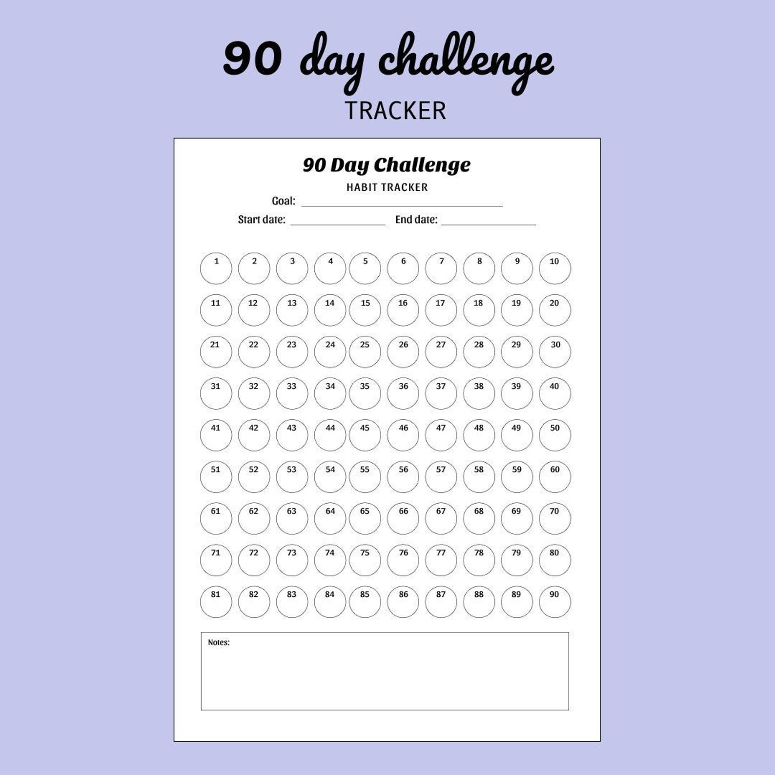 90 Day Challenge Tracker Template - Printable/ Digital Download/ iPad ...