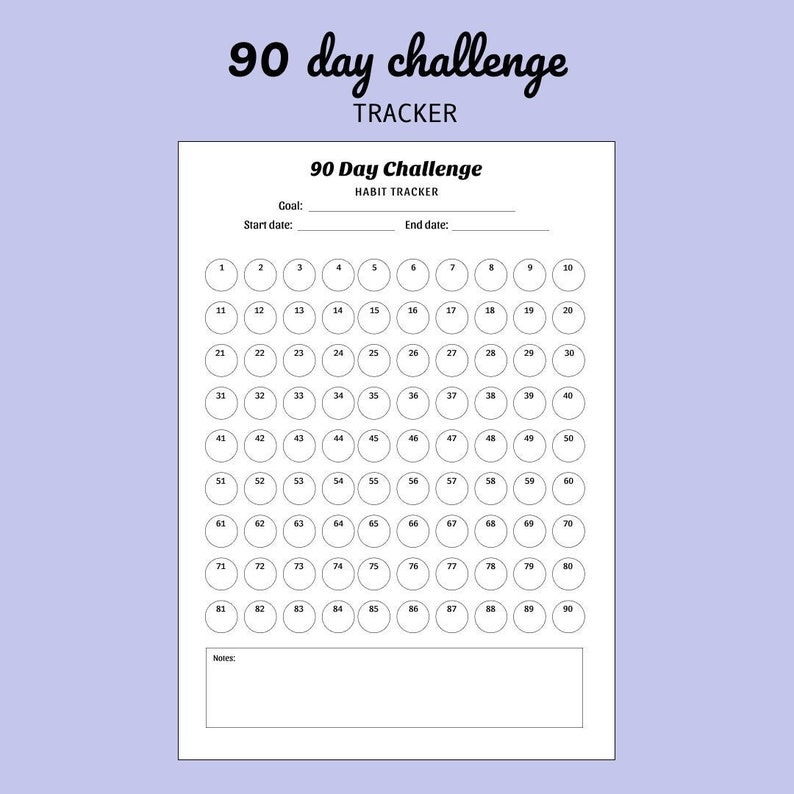 90 Day Challenge Tracker Template - Printable/ Digital Download/ iPad ...