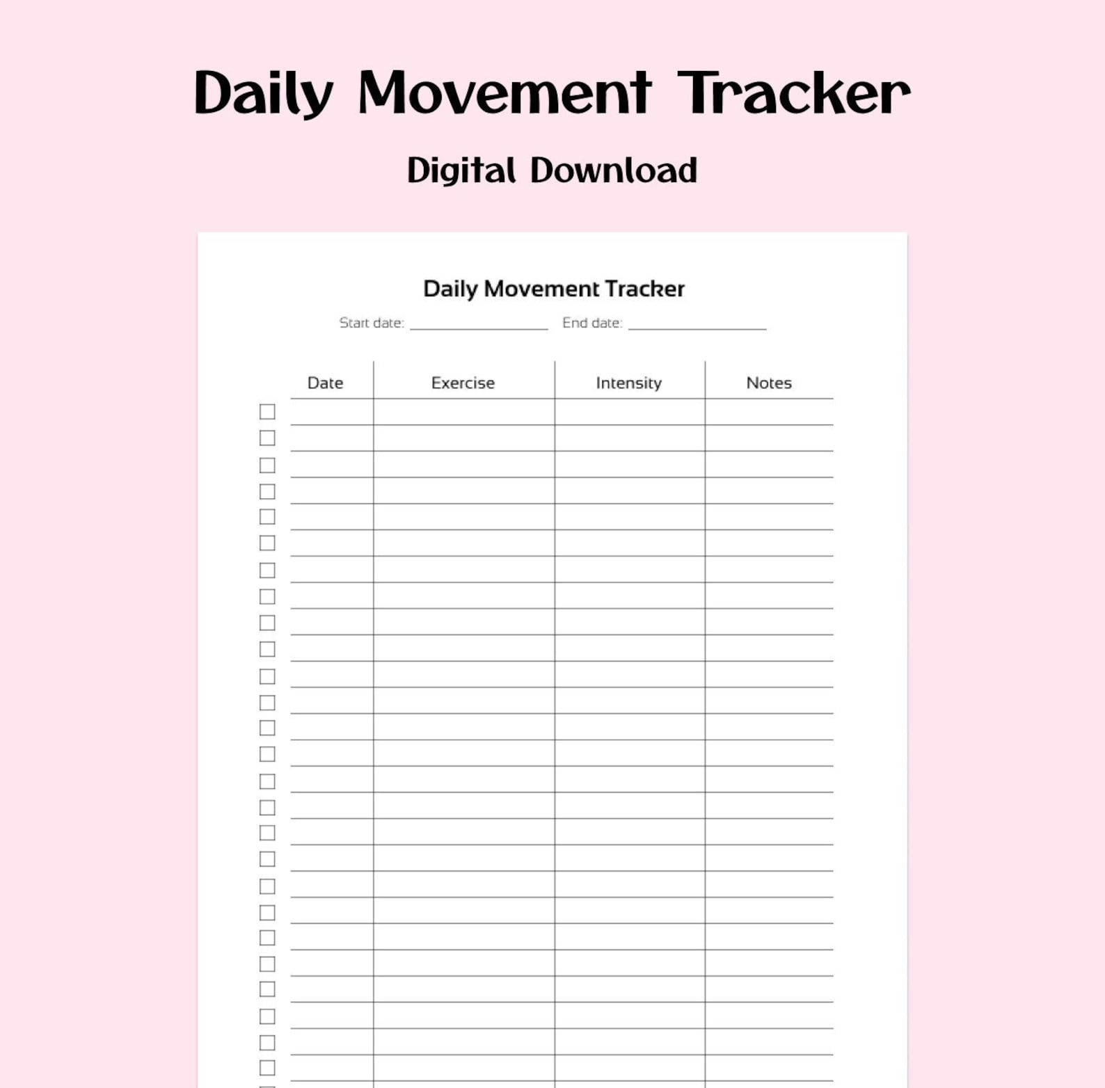 Daily Movement Exercise Workout Tracker Digital Download / Printable ...