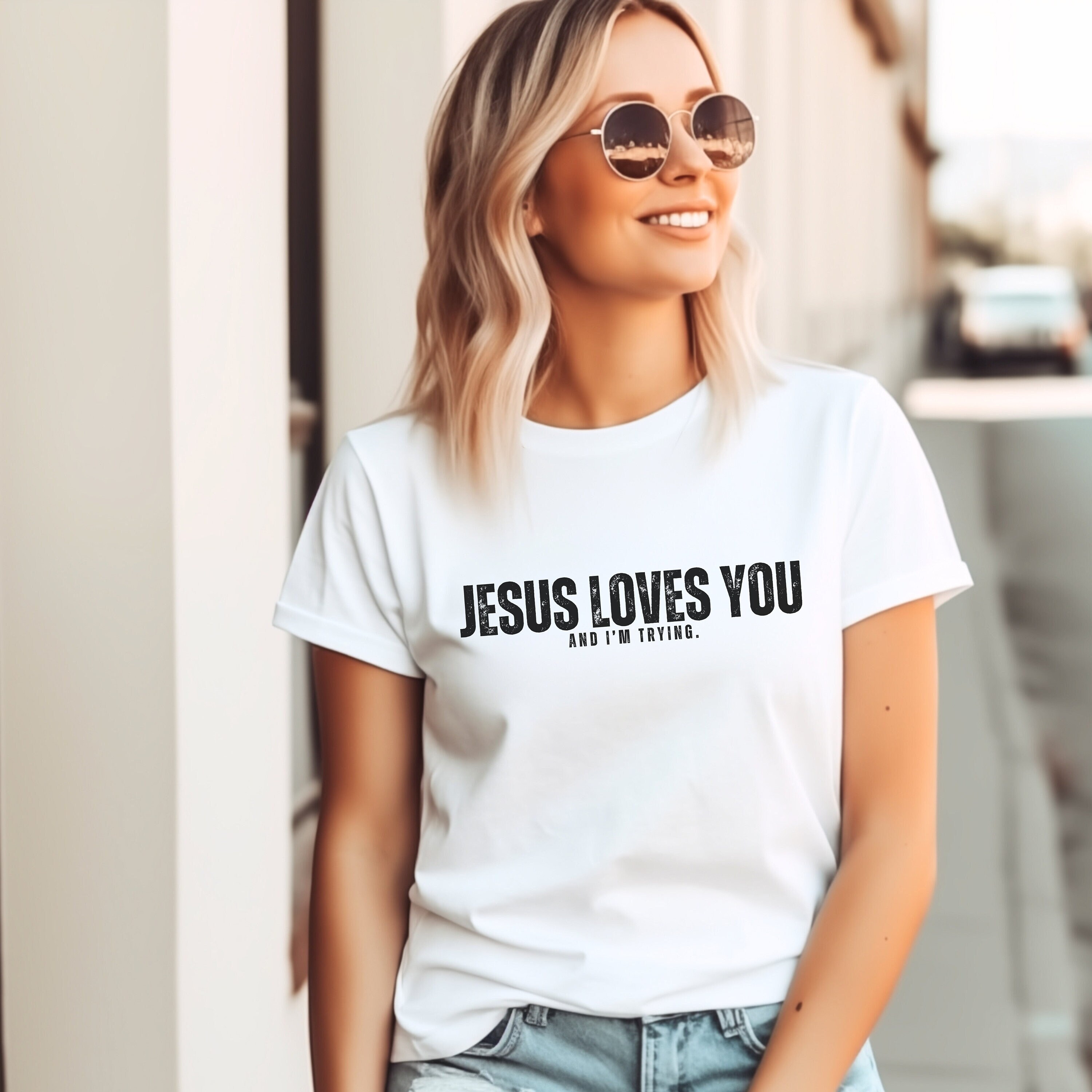 Jesus Shirt, Jesus Loves You and I'm Trying, Jesus Love Shirt ...