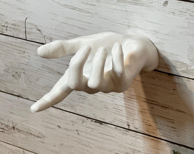 Wall Mounted Hand Hook, Index Out, Shiny White, Female Gesture (S110 ...