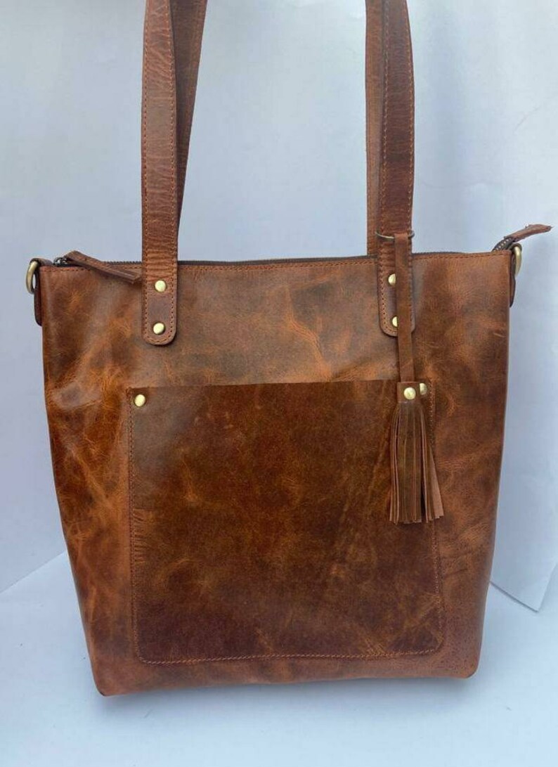 Monogrammed Bag Leather Tote Bag 3rd Anniversary Gift for Her | Etsy