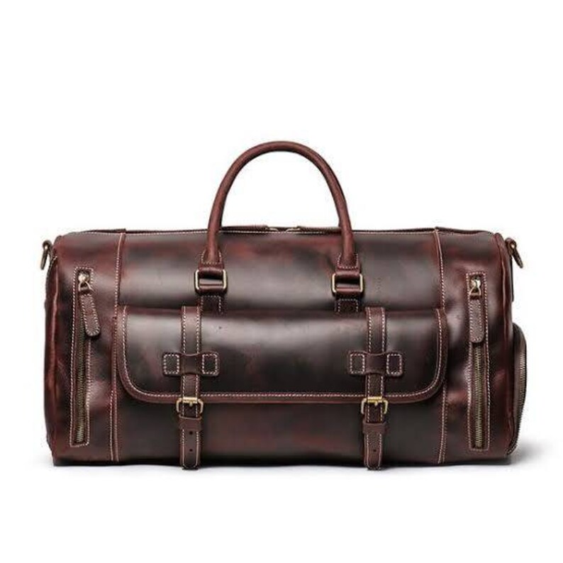 Personalized Mens Travel Bag Full Grain Leather Duffel Bag Etsy