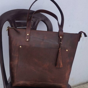 Classic Leather Tote Bag Handmade Leather Purse Large | Etsy