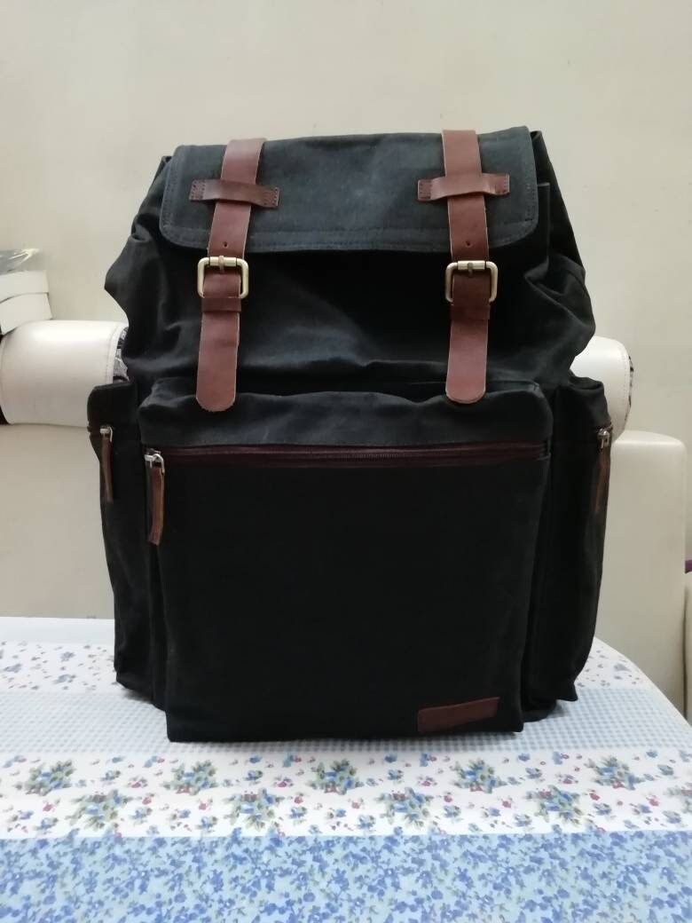 Waxed Canvas Waterproof Backpackhandmade Rucksackschool | Etsy