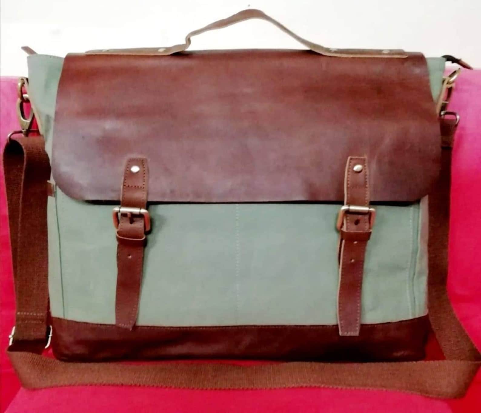 Waxed Canvas Messenger Bag| Leather Laptop Bag | Handbag for Women ...