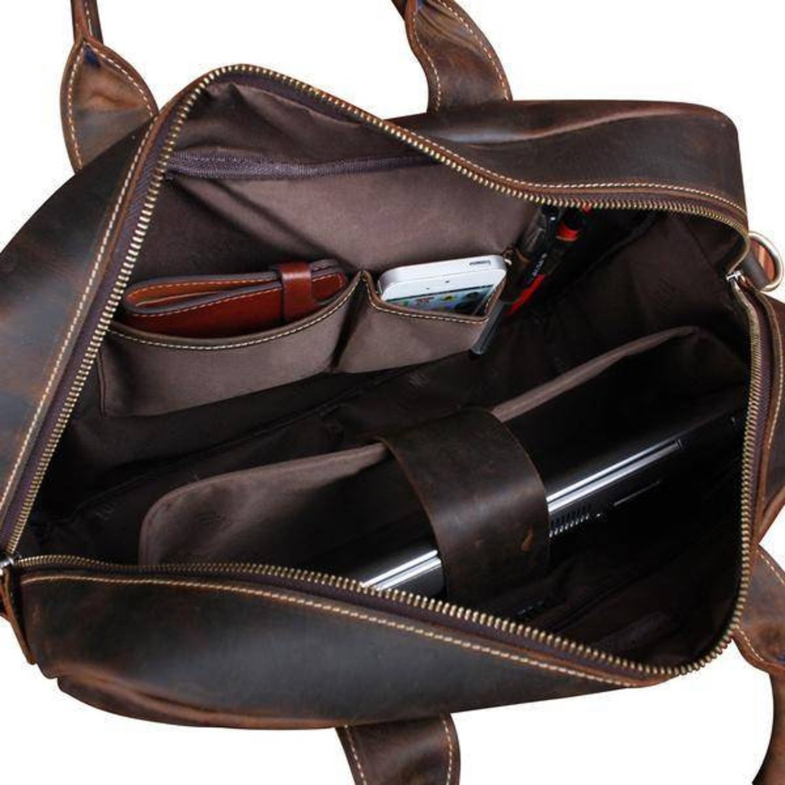 Leather Briefcase for Men Shoulder Bag Top Handle Bag - Etsy
