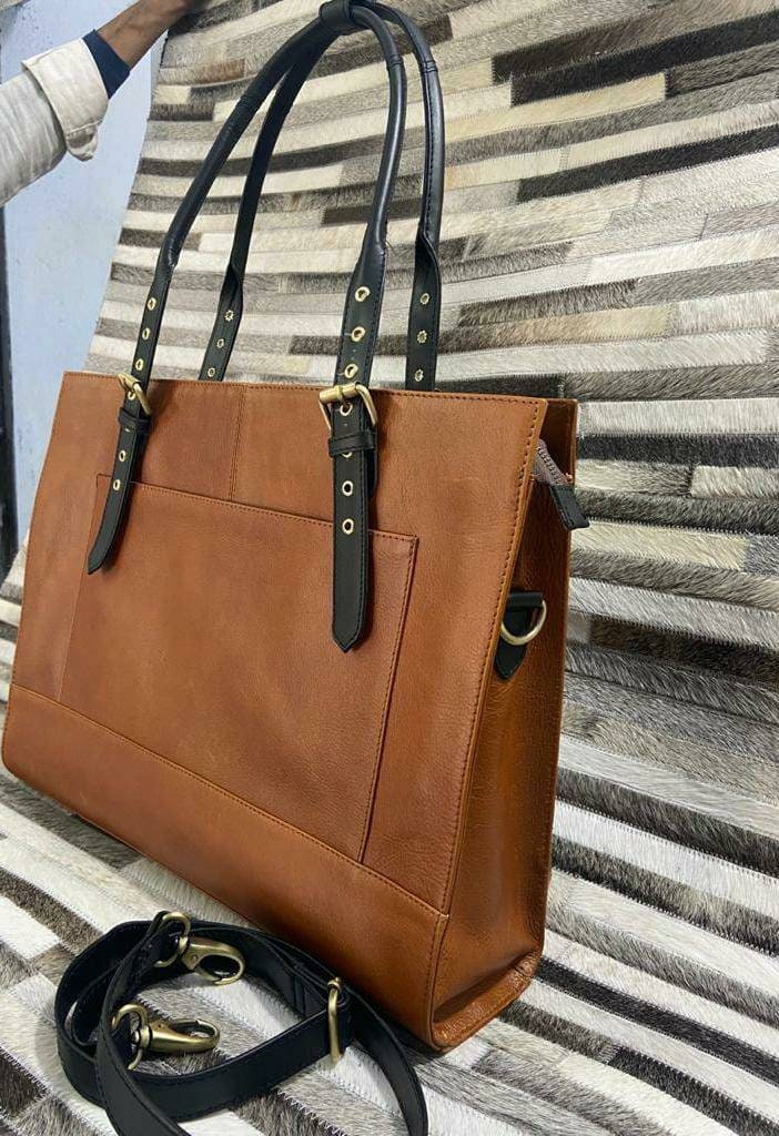 Full Grain Leather Laptop Tote, Brown Leather Workbag, Personalized - Etsy