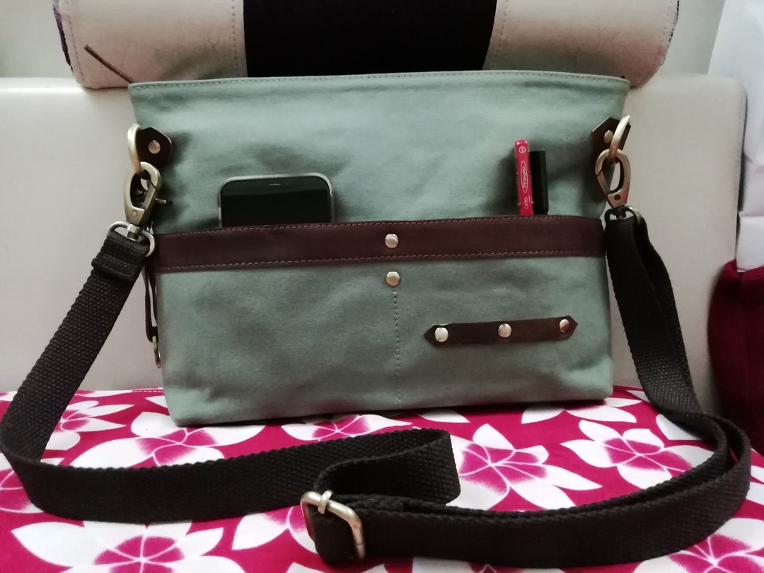 Waxed Canvas Tote, Small Zipper Purse, Crossbody Zipper Bag, Waxed ...