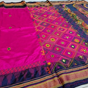 Magenta Pure Ilkal Silk Lambani Handwork Saree - Etsy