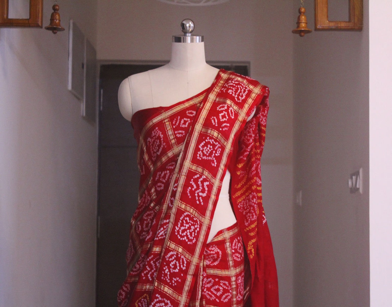 Red Gharchola Pure Gajji Silk Bandhani Saree - Etsy