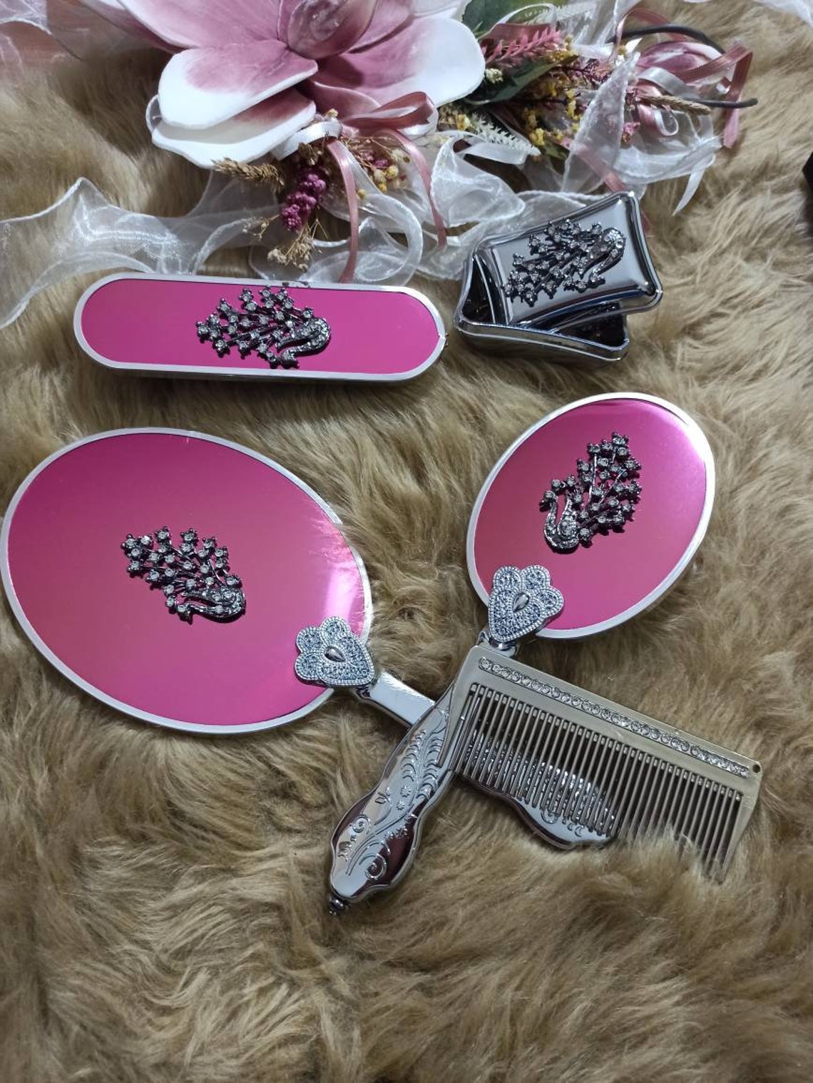 Makeup Vanity Mirror Comb Hair Brush Set Vintage Antique - Etsy