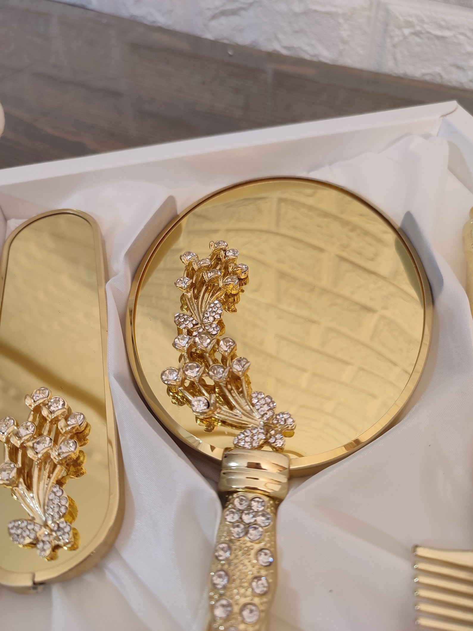 Personalized Brush Mirror and Comb Set Makeup Gold Hand Held - Etsy