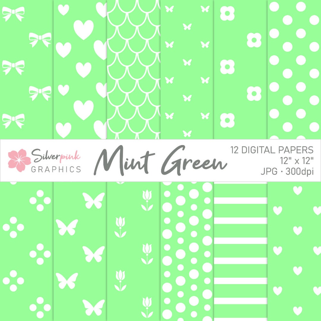 Mint Green Digital Paper Pack, Seamless Patterns, Flower Scrapbook ...