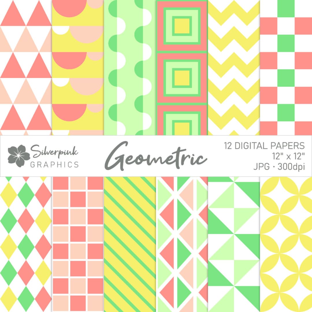 Pastel Geometric Digital Paper Pack, Bold Patterns, Scrapbook Papers ...