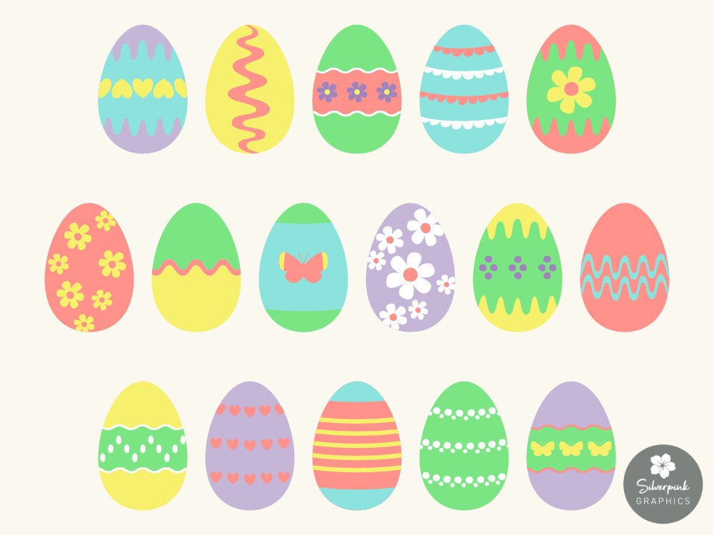 Easter Eggs Clipart Images in Pastel Colors, Vector Graphics, Digital ...