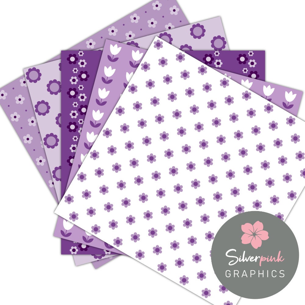 Purple Flowers Digital Paper Pack, Scrapbook Papers and Backgrounds ...