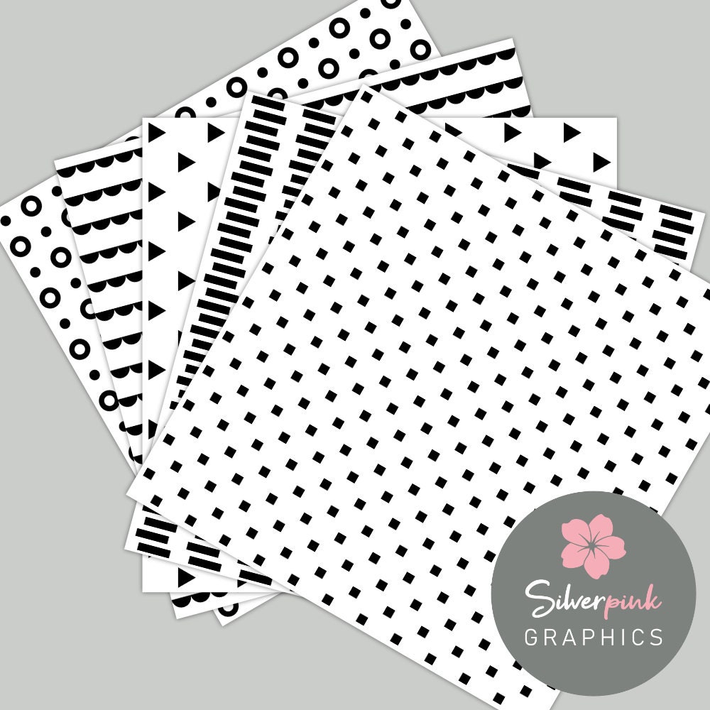 Black and White Geometric Digital Paper Pack, Seamless Scandi Patterns ...