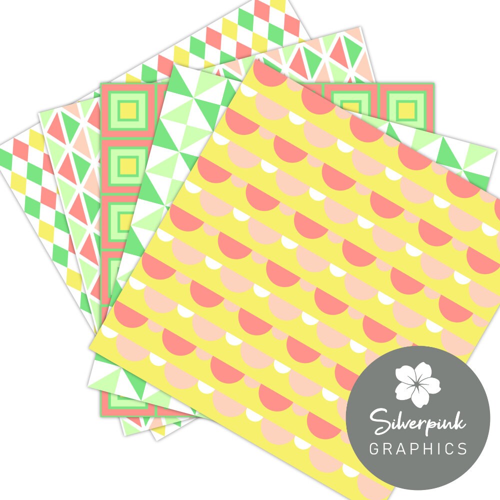 Pastel Geometric Digital Paper Pack, Bold Patterns, Scrapbook Papers ...