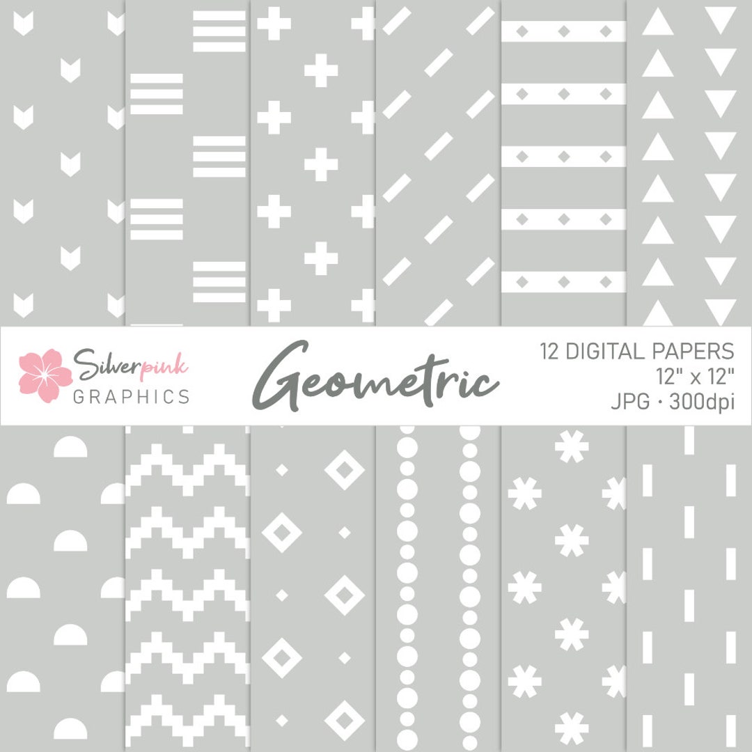 Gray and White Geometric Digital Paper Pack, Seamless Scandi Patterns ...