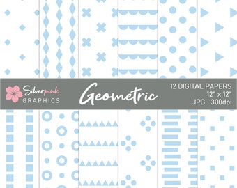 Pastel Blue Digital Paper Geometric Patterns for - Etsy