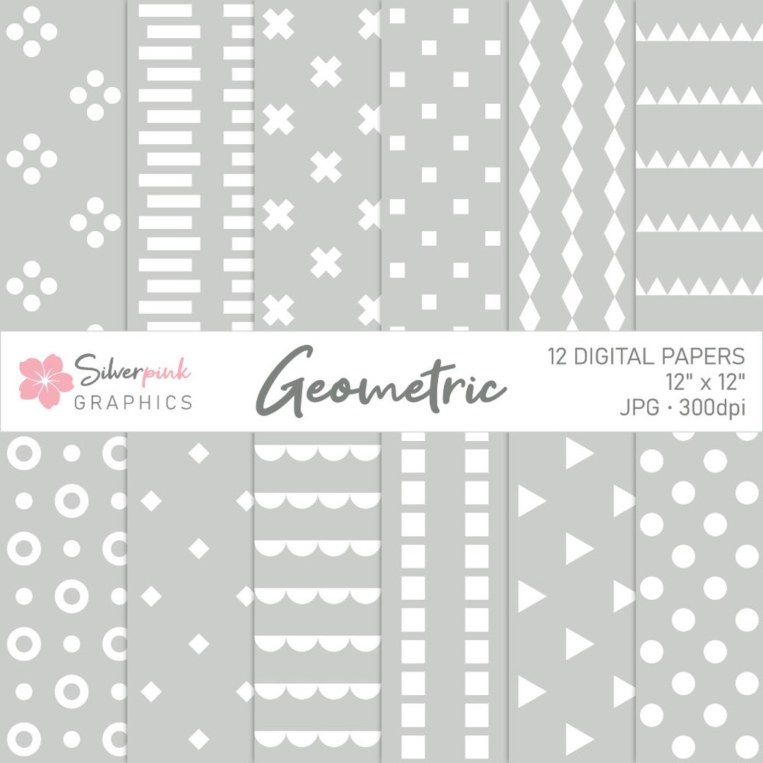 Gray and White Geometric Digital Paper Pack, Seamless Scandi Patterns ...