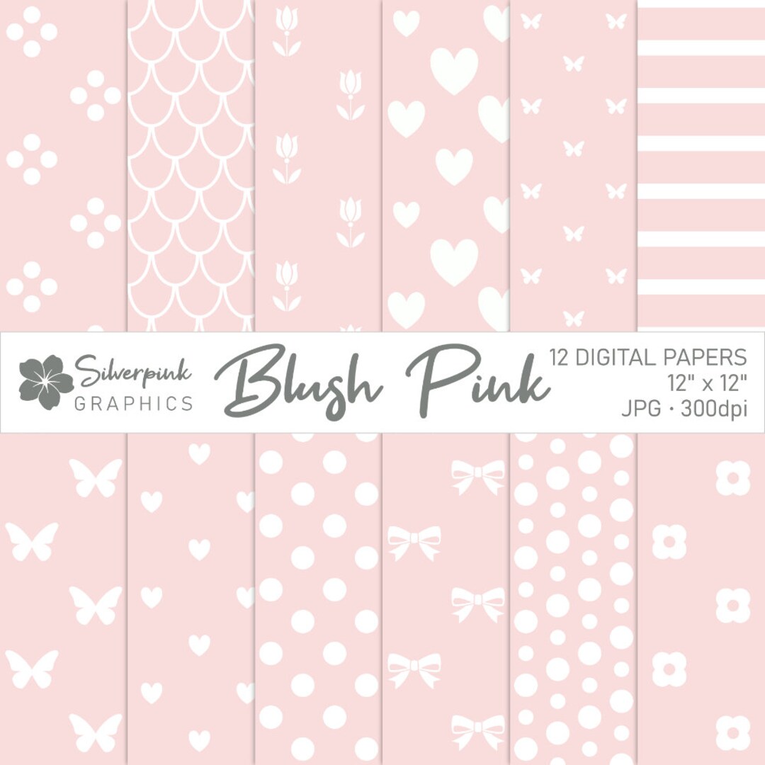 Blush Pink Digital Paper Pack, Seamless Patterns, Flower Scrapbook ...