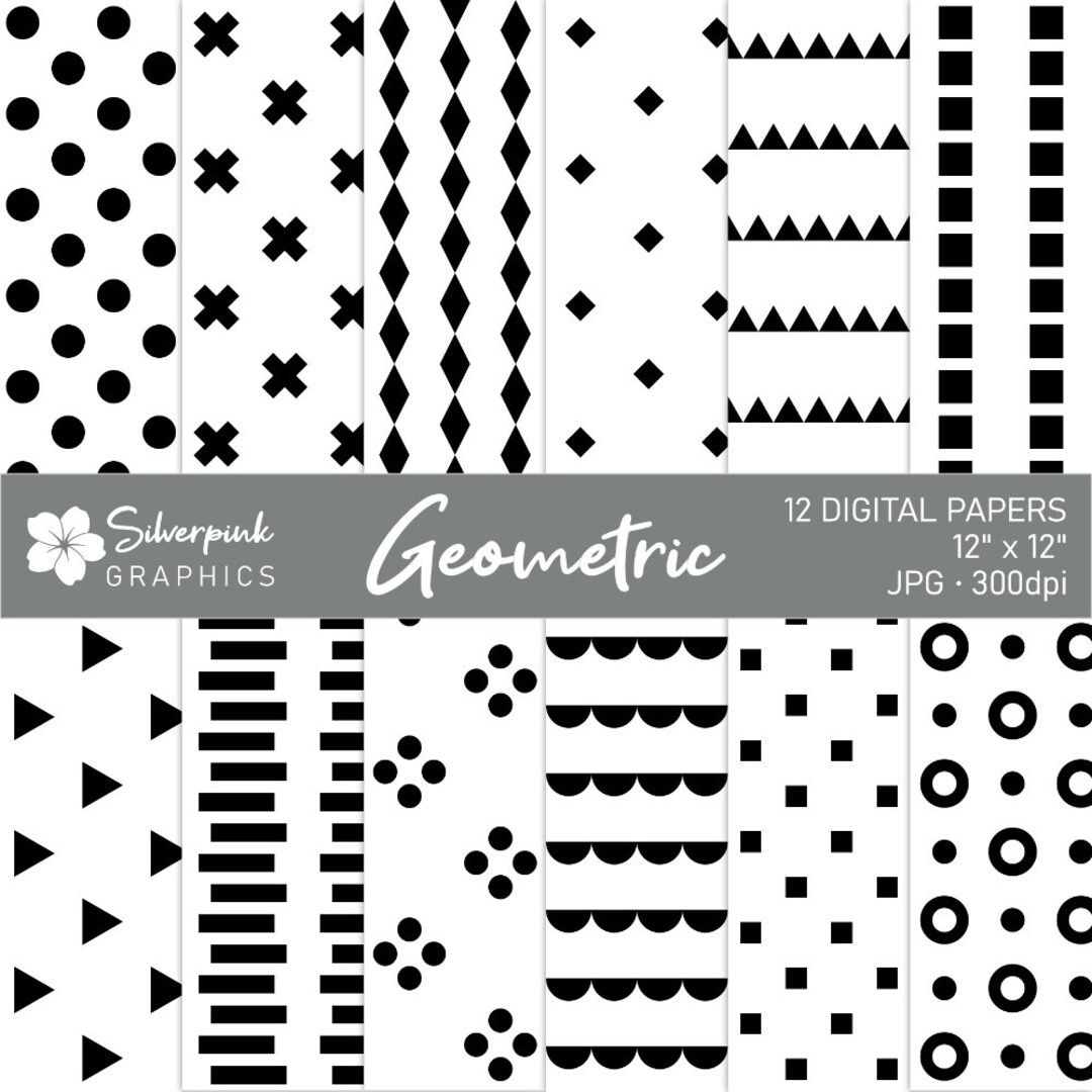 Black and White Geometric Digital Paper Pack, Seamless Scandi Patterns ...
