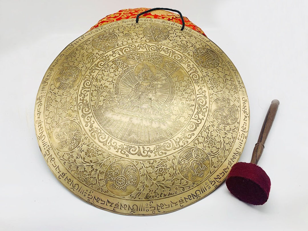 20 Inches Diameter Green Tara Carved Gong-chakra Healing Tibetan Gong ...