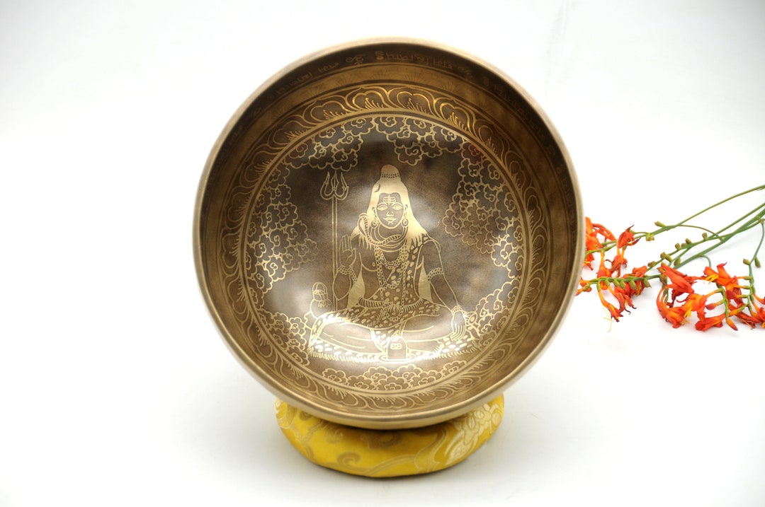 9 Inches Diameter Lord Shiva Carved Singing Bowl-shiva Mantra Carved ...