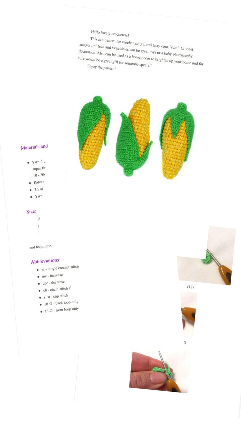 CORN Crochet Pattern Amigurumi Corn on the Cob Pattern. - Etsy