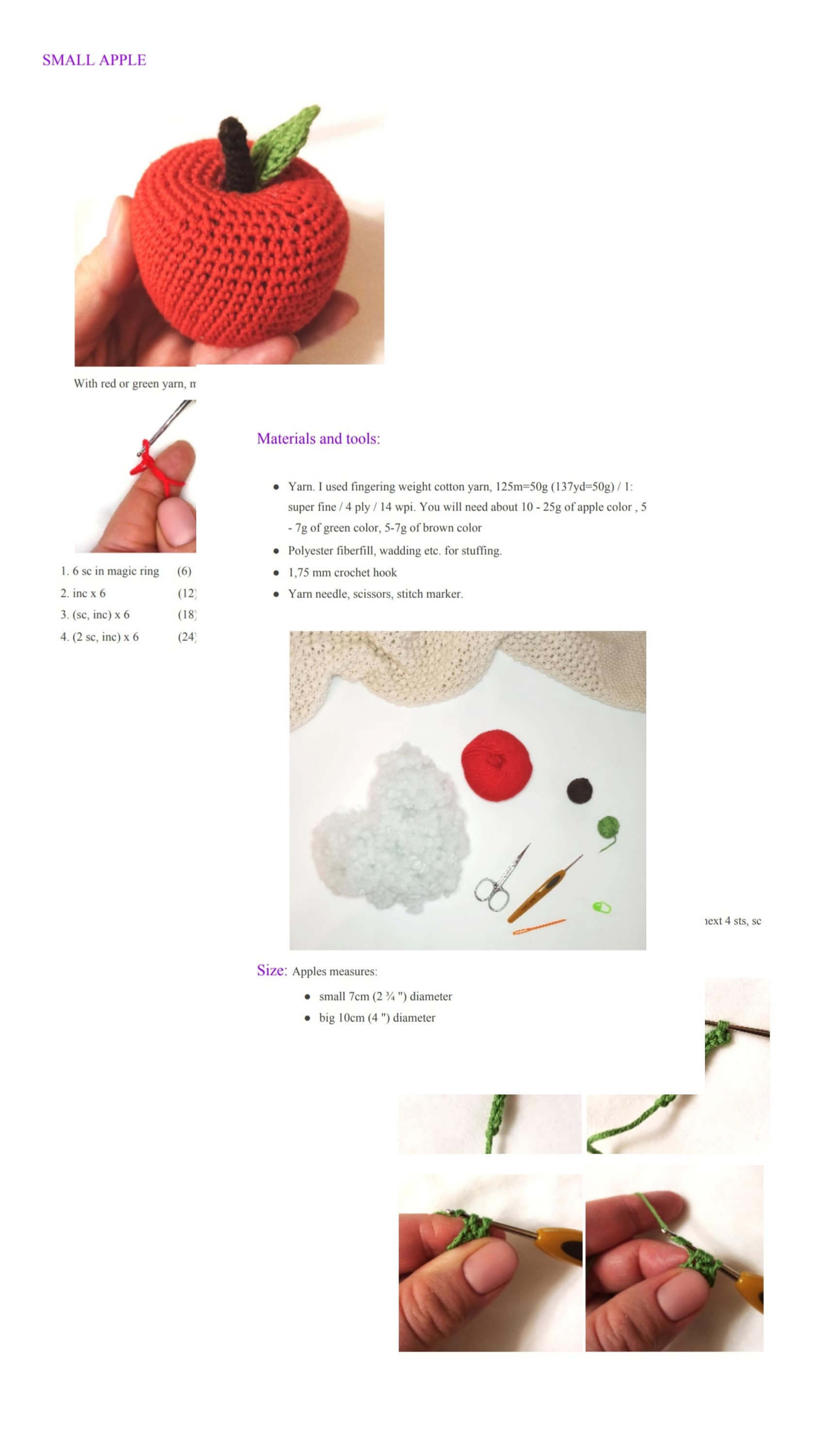 APPLE Crochet Pattern PDF Amigurumi Apple Pattern. Crochet | Etsy