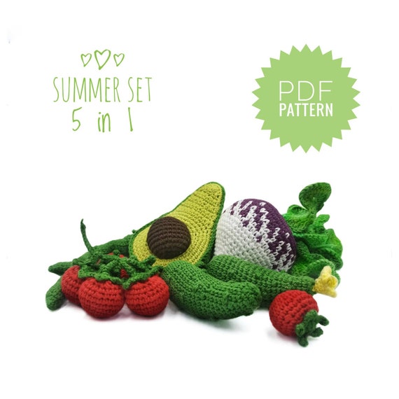 VEGETABLES Crochet Pattern 5 in 1: Avocado Green Beans - Etsy